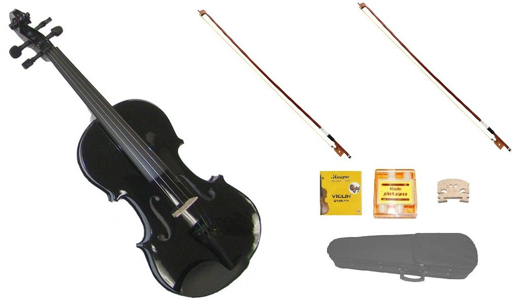 Merano 4/4 Size Black Violin,Case,2 Bows+Rosin+2 Sets of Strings+2 ...
