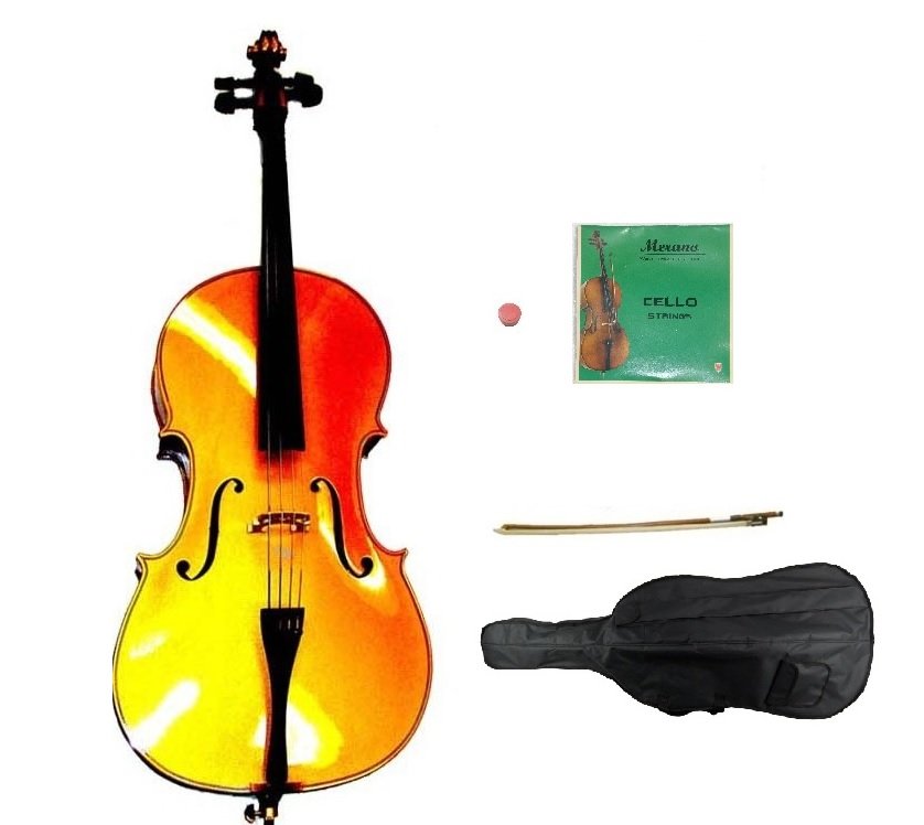 Merano 1/16 Size Gold Cello with Carrying Bag and Bow+Rosin+2 Sets Strings