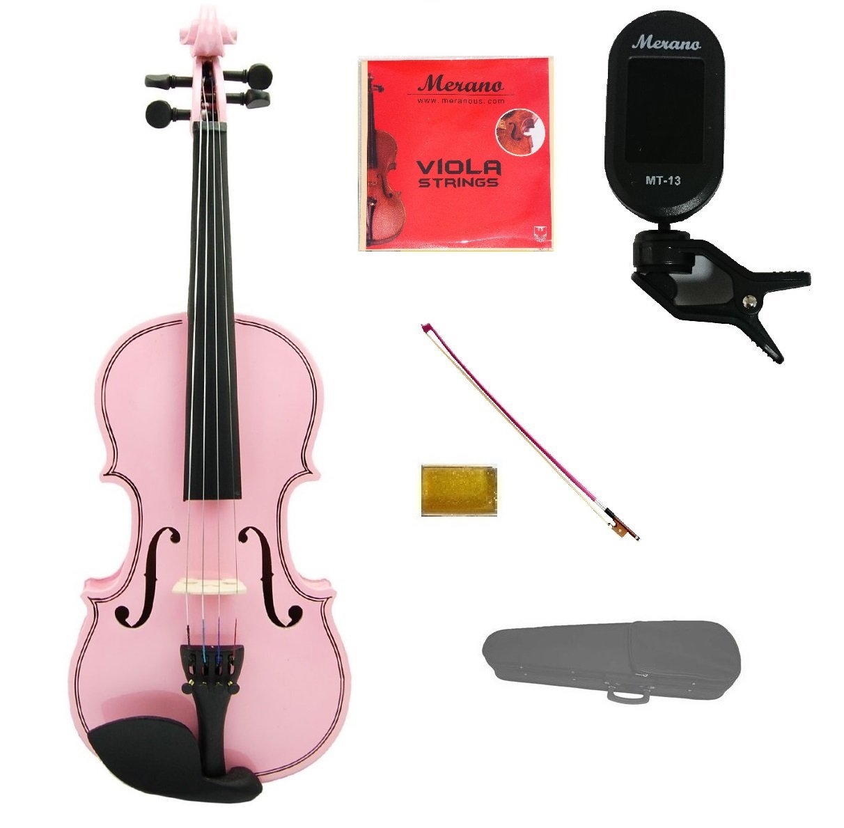 Merano 14" Pink Viola,Case,Bow+Rosin+2 Sets Strings+Chromatic Clip On Tuner