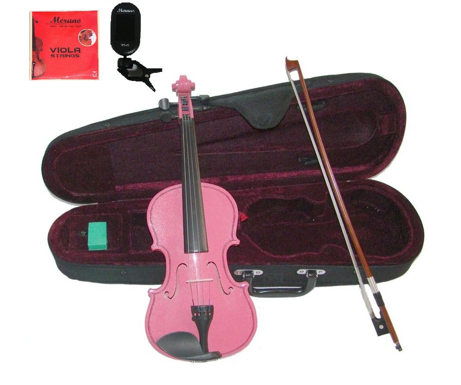 Merano 10" Pink Viola,Case,Pink Stick Bow+Rosin+2 Sets Strings ...