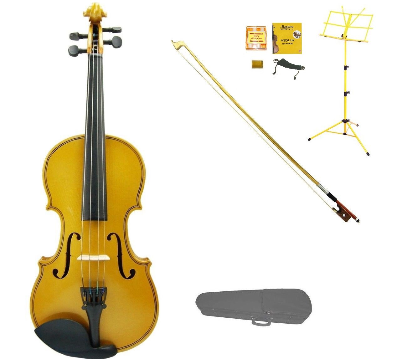 Merano 4/4 Size Gold Violin with Matching Color Bow, Music Stand