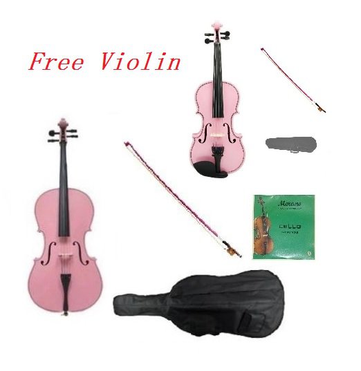 4/4 Size Pink Cello,Pink Bow,Bag,String+4/4 Size Pink Violin Set,Save ...