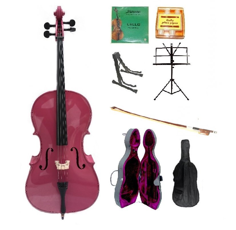 Merano 1/4 Size Hot Pink Cello, Hard Case,Soft Bag,Bow,2 Sets Strings ...