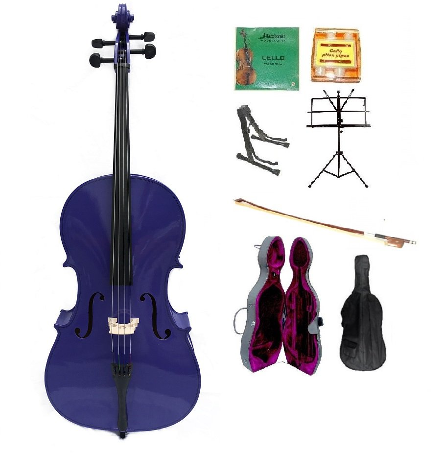 Merano 1/4 Size Purple Cello, Hard Case,Soft Bag,Bow,2 Sets Strings ...