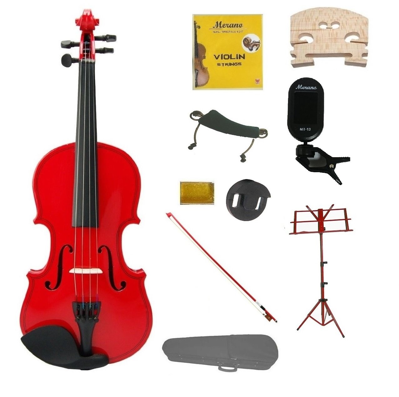 1/8 Red Violin,Case,Red Bow+Rosin+2 Bridges+Tuner+Shoulder Rest+Red ...