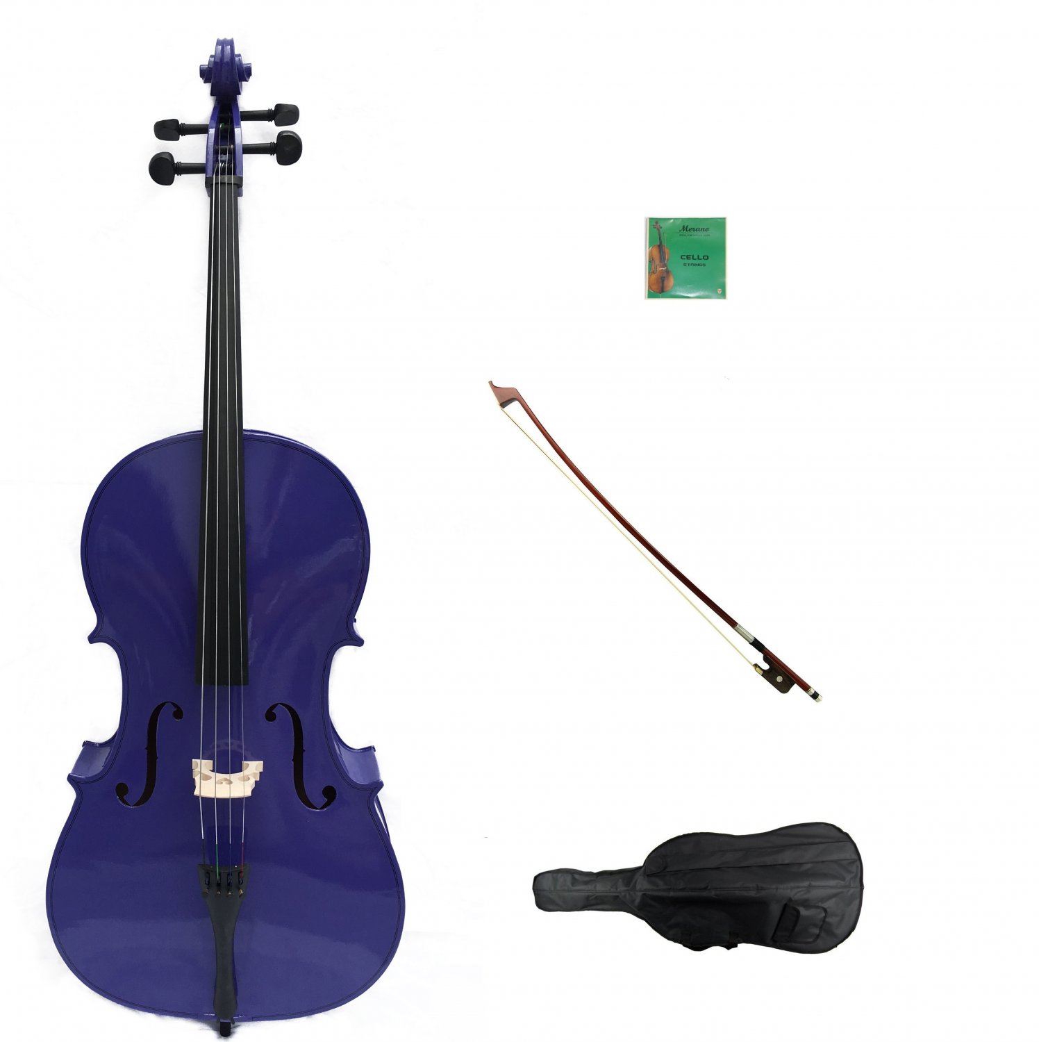 Merano 1/4 Size Purple Cello with Bag and Bow + 2 Sets of Strings + Rosin