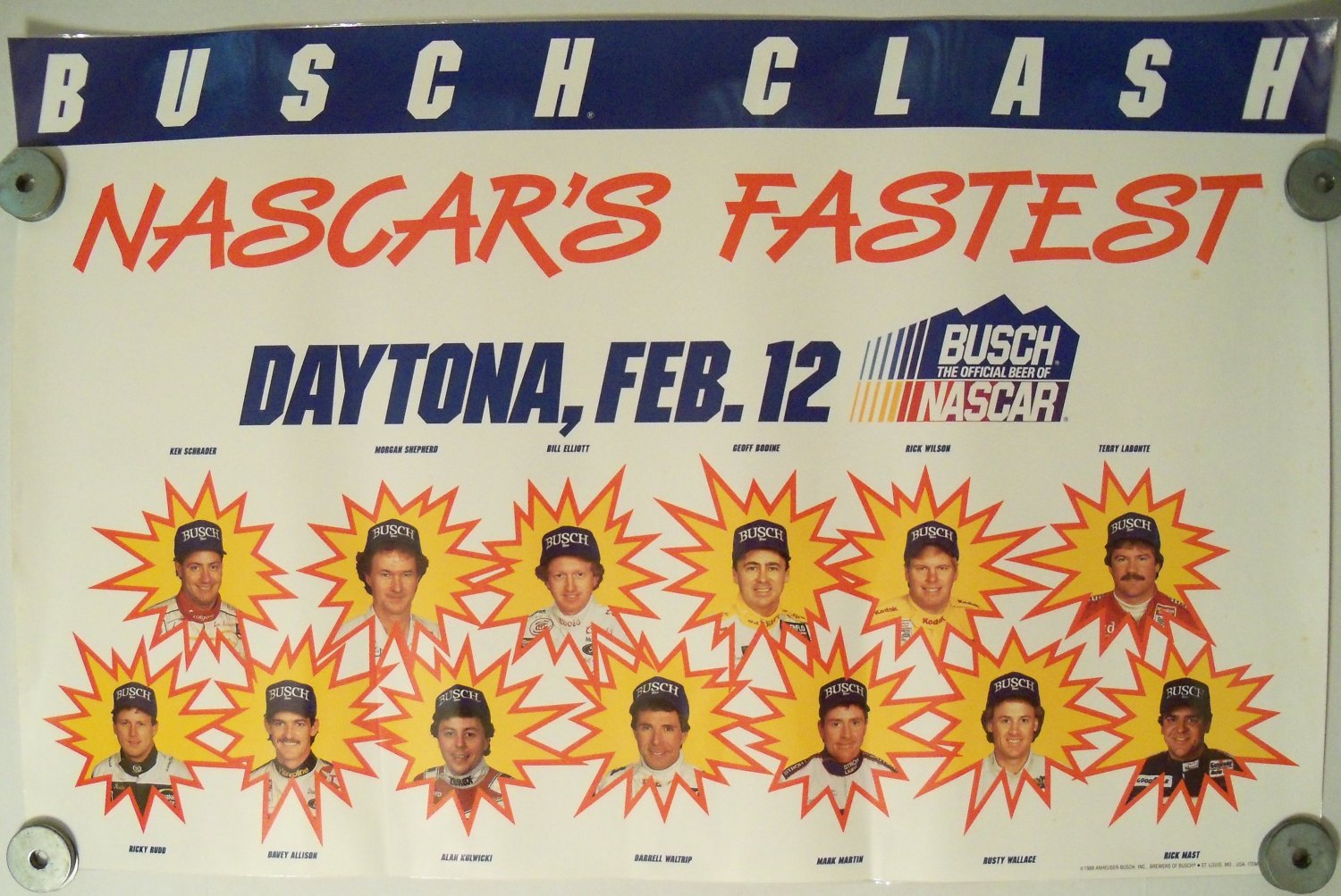 Busch Clash 1989 Nascar Poster Laminated