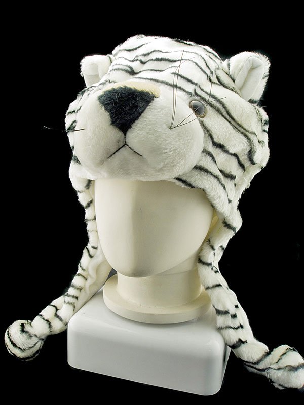 White Tiger Mascot Fancy Dress Costume Mask Fur Hat Cap #11234