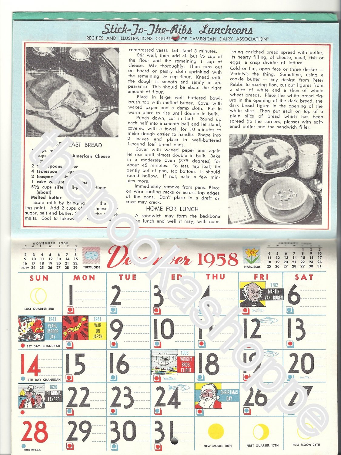 VINTAGE MEADOW BROOK DAIRY FARM 1958 RECIPE CALENDAR POTTSTOWN, PA, Geo ...