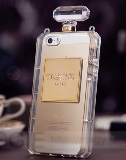 Clear Chanel style perfume bottle case for iPhone.