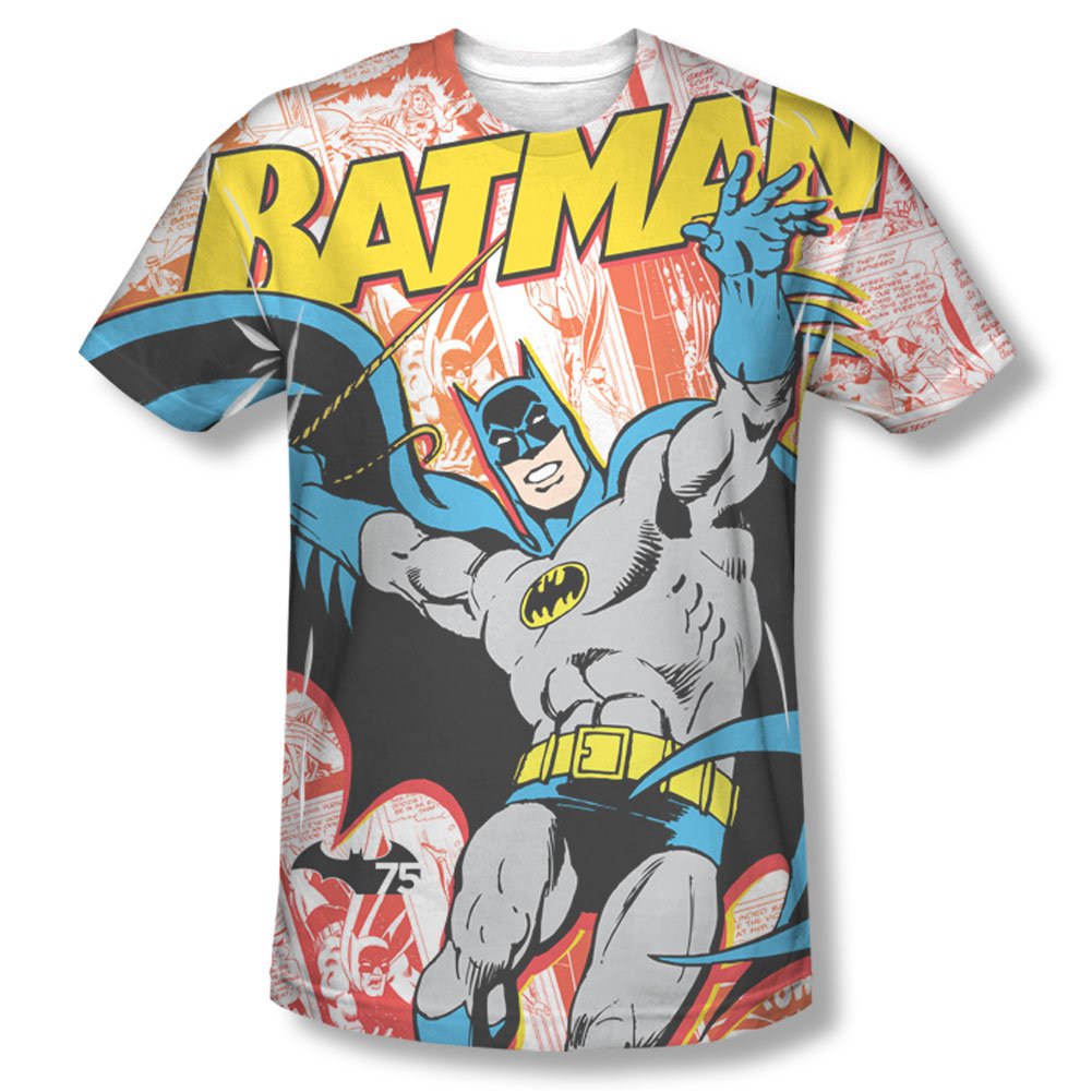 Batman Men's Comic Cover Sublimation Tee Shirt White