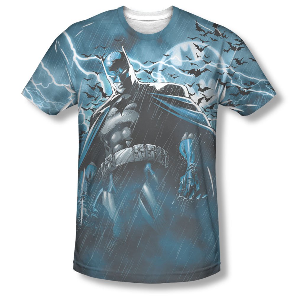 Batman Men's Sublimation Stormy Knight Tee Shirt Blue