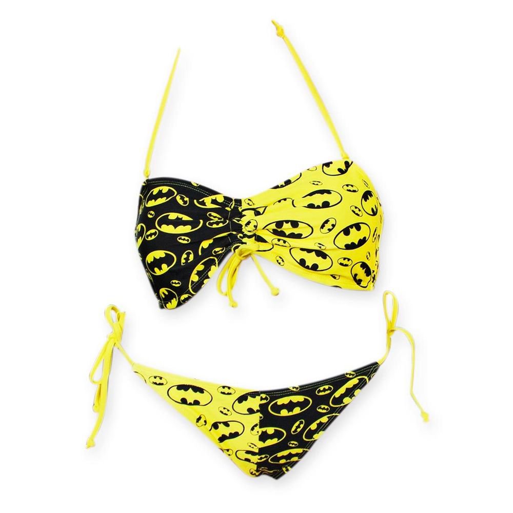 Batman String Bottom Women's Adjustable Bandeau Bikini Black