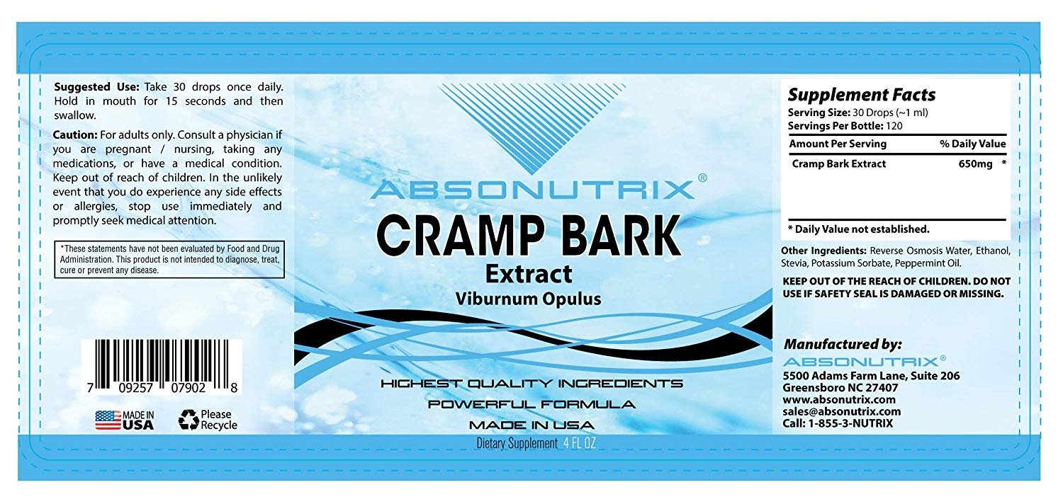 Absonutrix Cramp Bark Extract Viburnum Opulus - 4 Oz Bottle - 120 Days ...