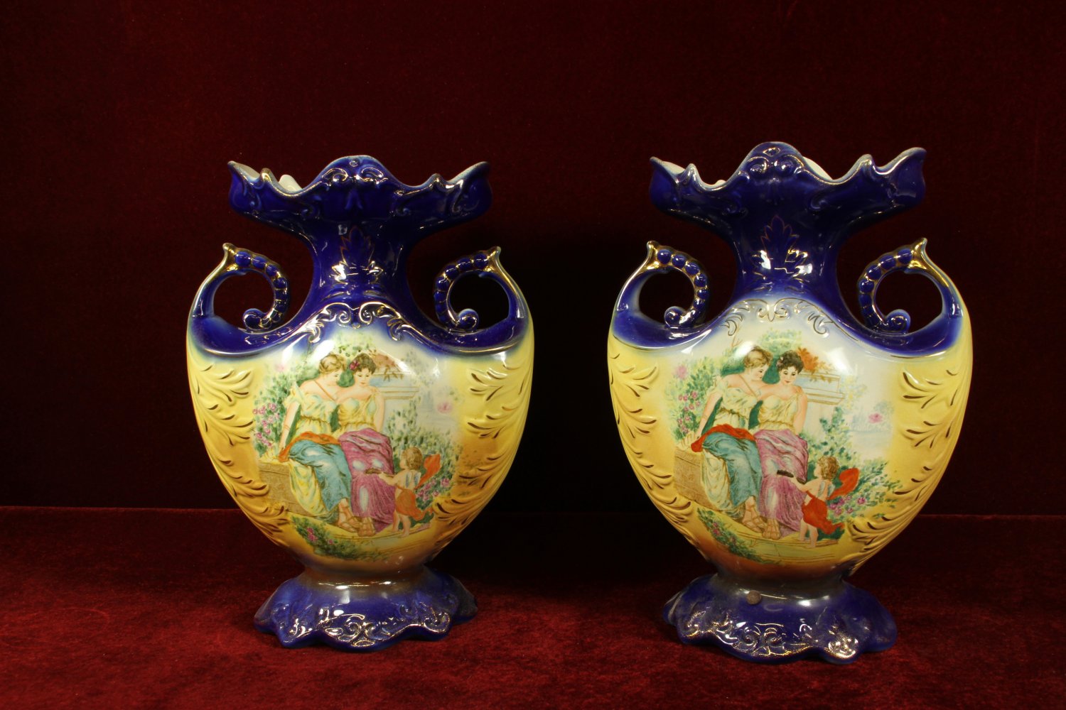Antique Victoria Ware Vases Pair Lovely maidens