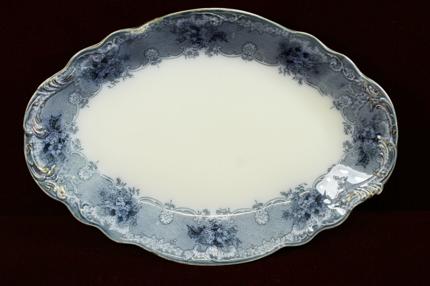 Antique John Maddock & Sons Platter Flo Blue Floral Gold Trim