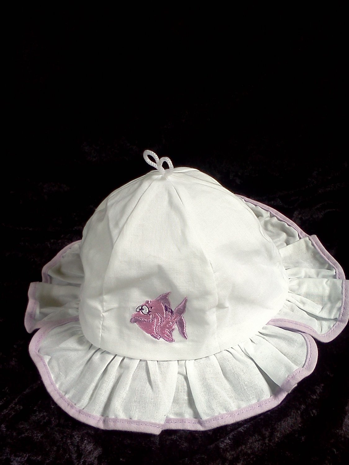 Smiling Fish Hat with purple fish embroidery