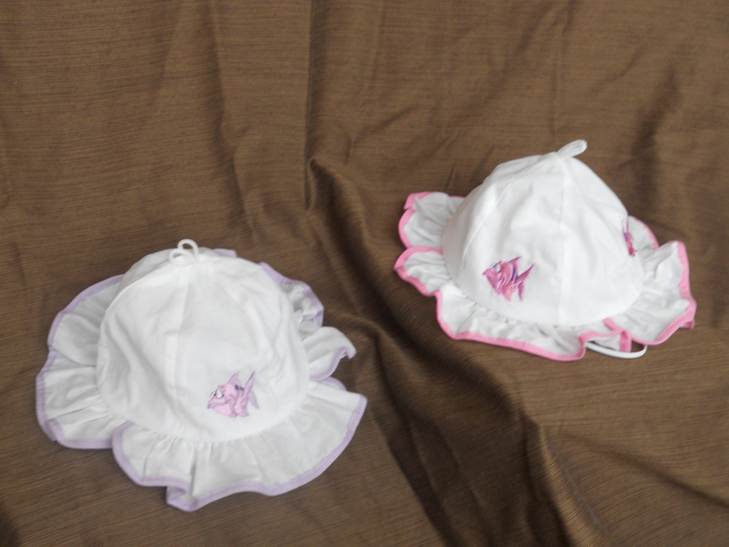 Smiling Fish Hat with purple fish embroidery