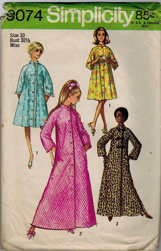 Simplicity 9074 70s Classic Women's ROBES frog closings Vintage Sewing ...