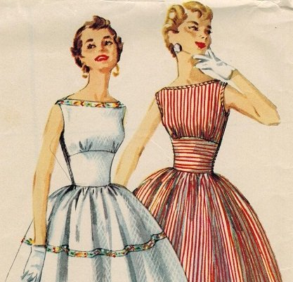 Simplicity 1614 50s Bateau Neckline DRESS with Full SKIRT & EMPIRE ...