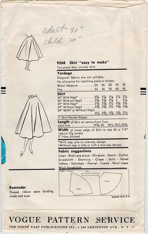 Vogue 9268 50s Bias Circle SKIRT Wounded Bird Vintage Sewing Pattern ...