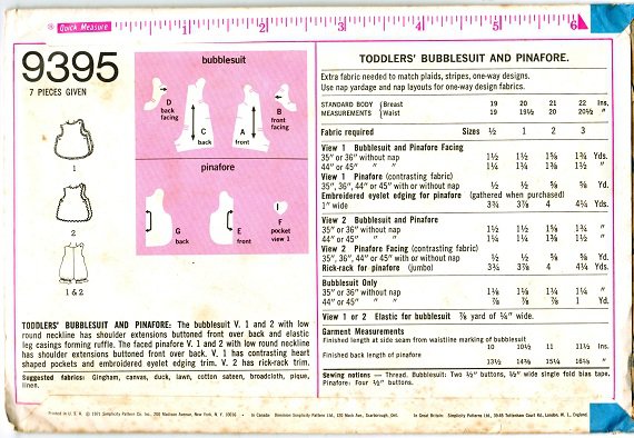 Simplicity 9395 Vintage 70s Toddlers Bubble Suit & Pinafore Heart ...