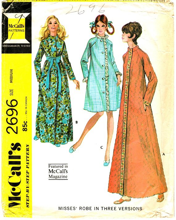McCall's 2696 Vintage 70s ROBE in three versions Sewing Pattern