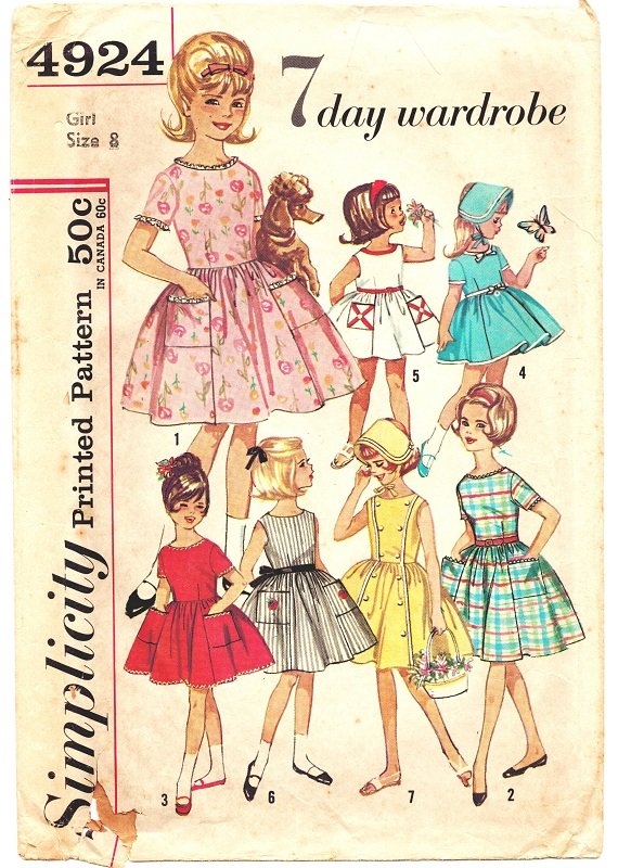 Simplicity 4924 Vintage early 60s Girls 7 Day Wardrobe of Dresses and ...