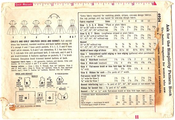 Simplicity 4924 Vintage early 60s Girls 7 Day Wardrobe of Dresses and ...