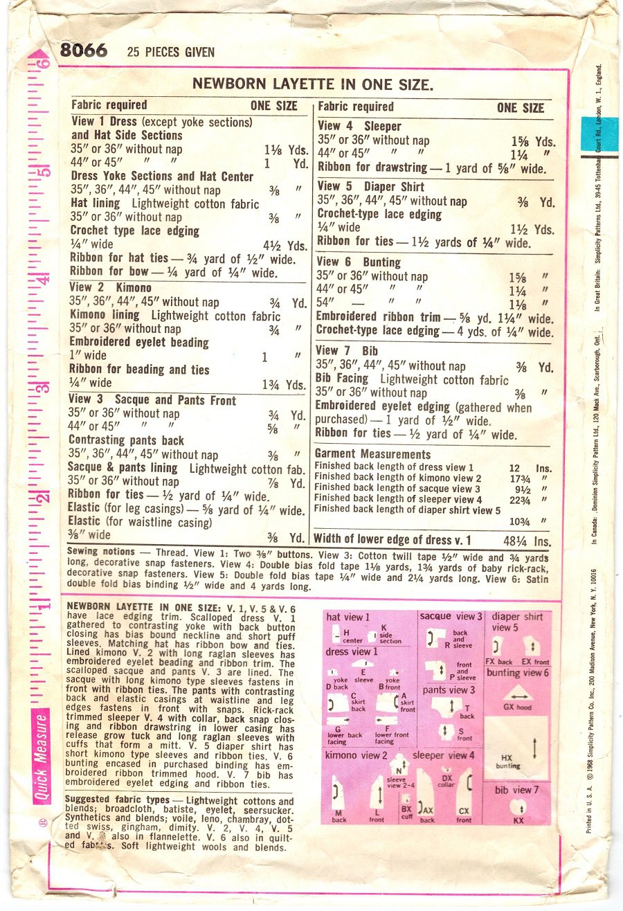 Simplicity 8066 Vintage 60 Adorable Baby Infant Newborn Layette Sewing ...
