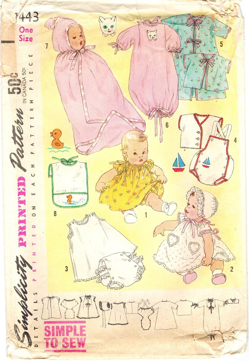 SImplicity 1443 Vintage 50s Baby Infant Newborn Layette Sewing Pattern ...