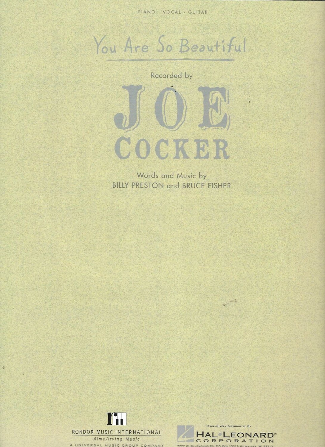 Joe Cocker You Are So Beautiful Sheet Music