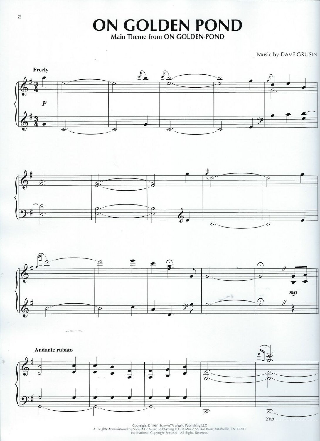 On Golden Pond (Main Theme) Sheet Music