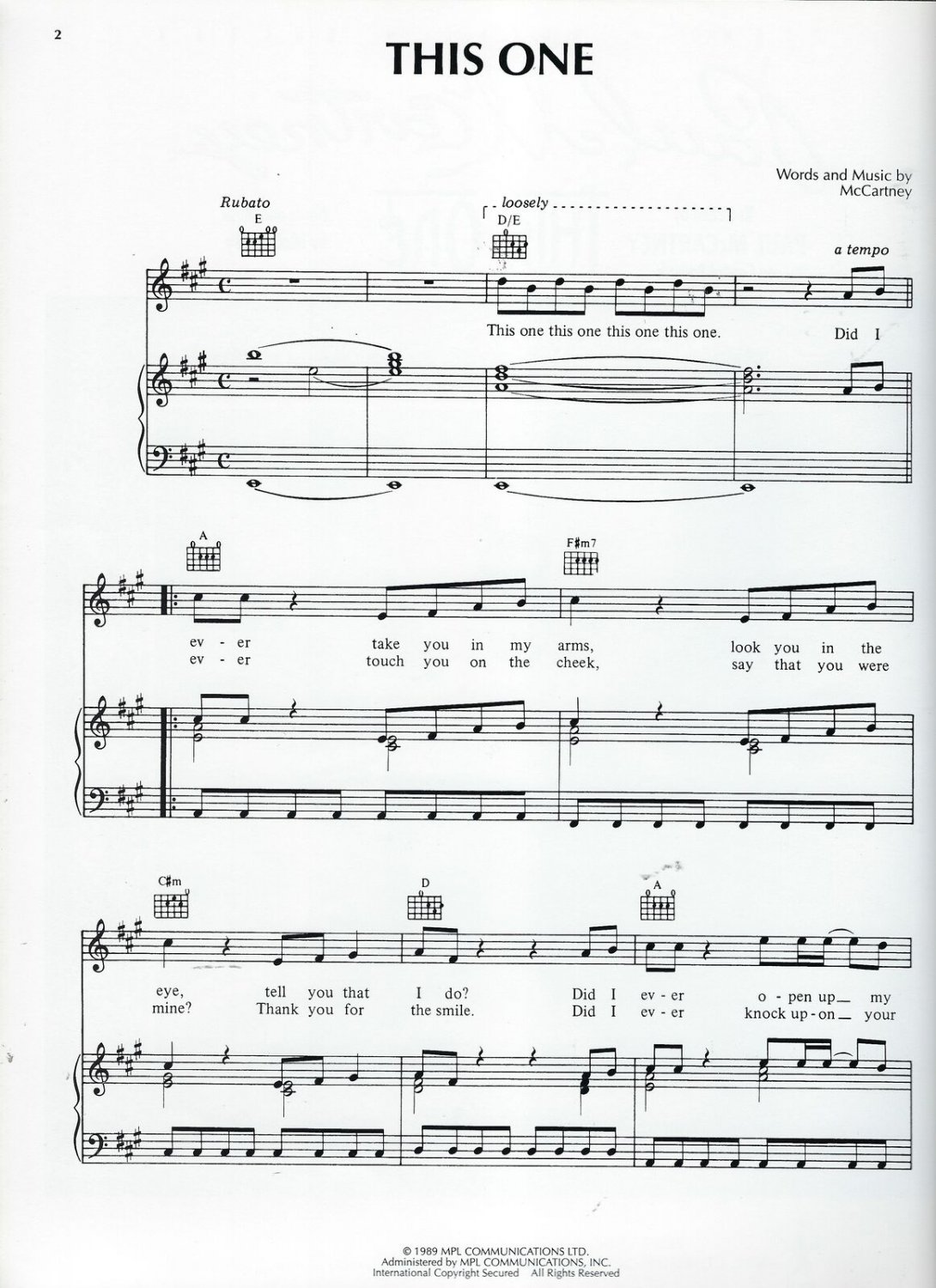 Paul McCartney This One Sheet Music