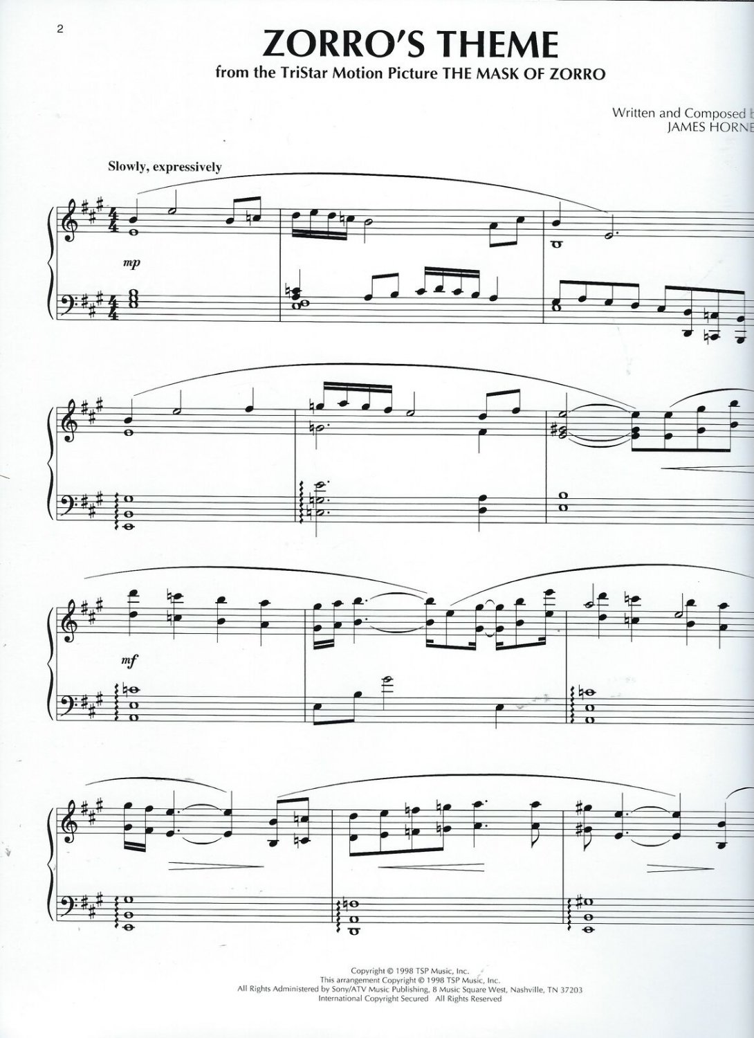 Zorro's Theme (from The Mask of Zorro) Sheet Music