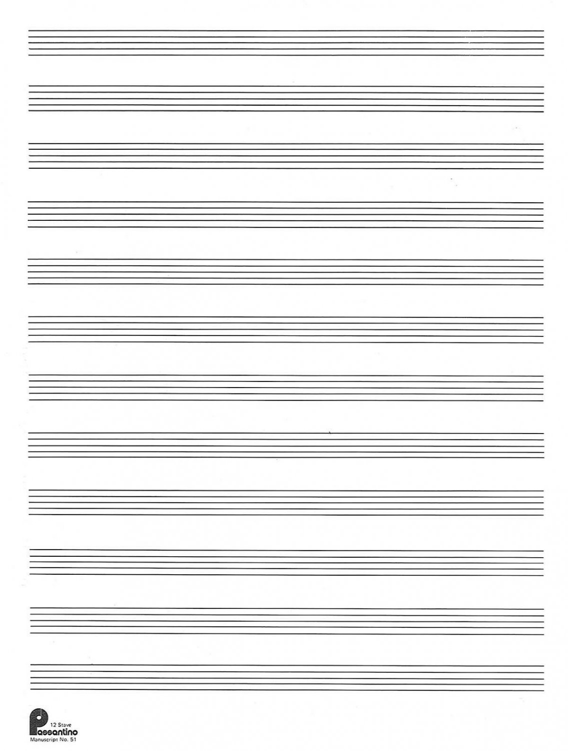 Passantino Manuscript Paper 1. Manuscript Paper: 12-stave (formerly #51)