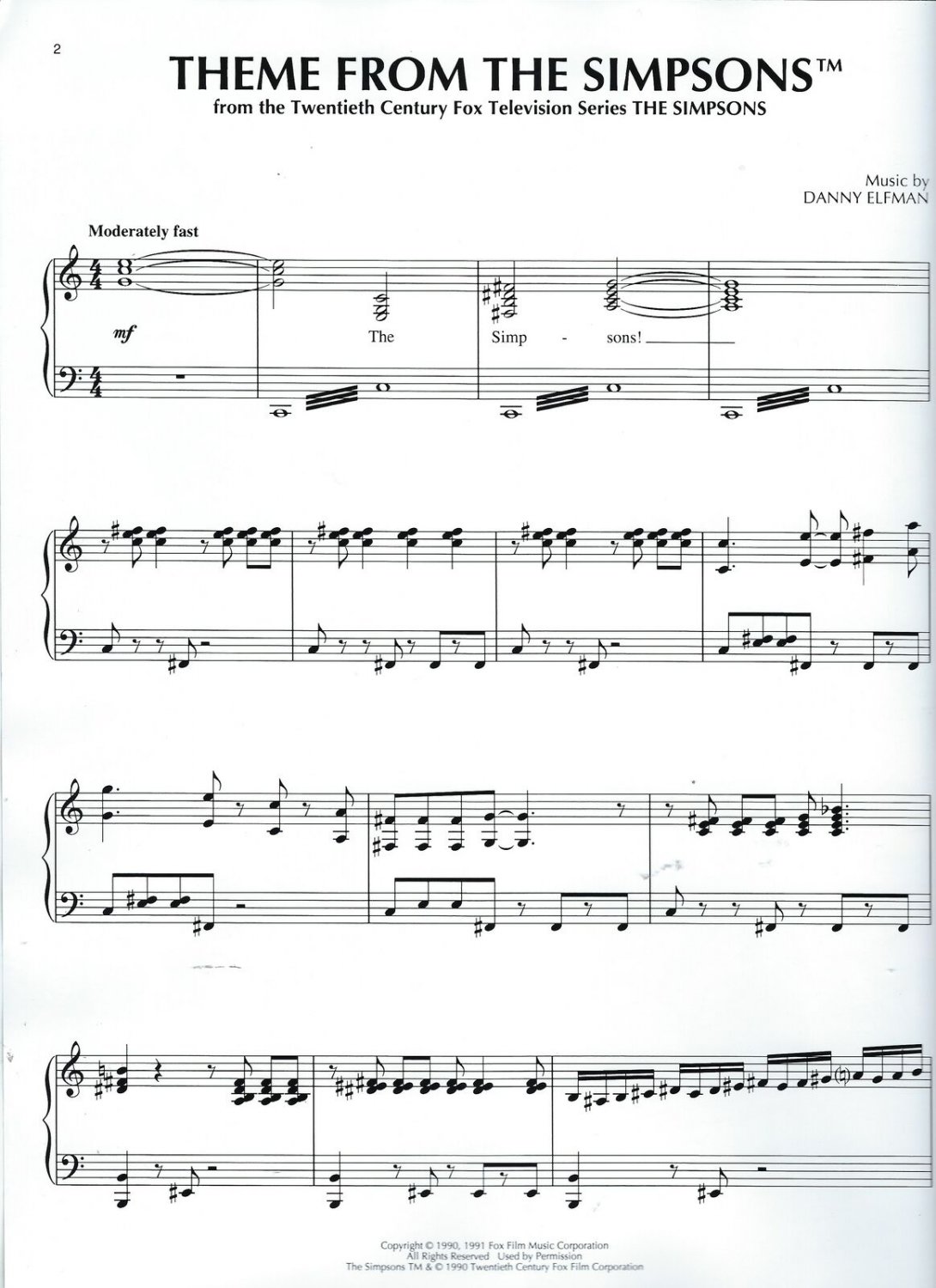 Theme from The Simpsons Piano Solo Sheet Music