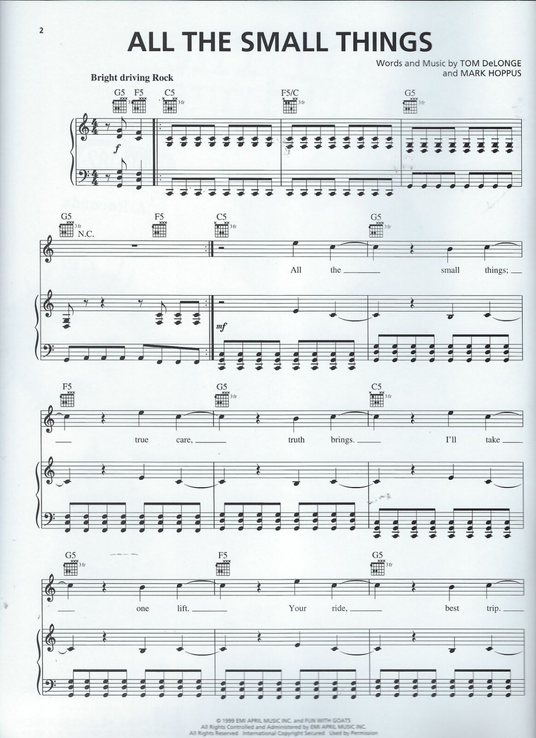 Blink 182 All the Small Things Sheet Music