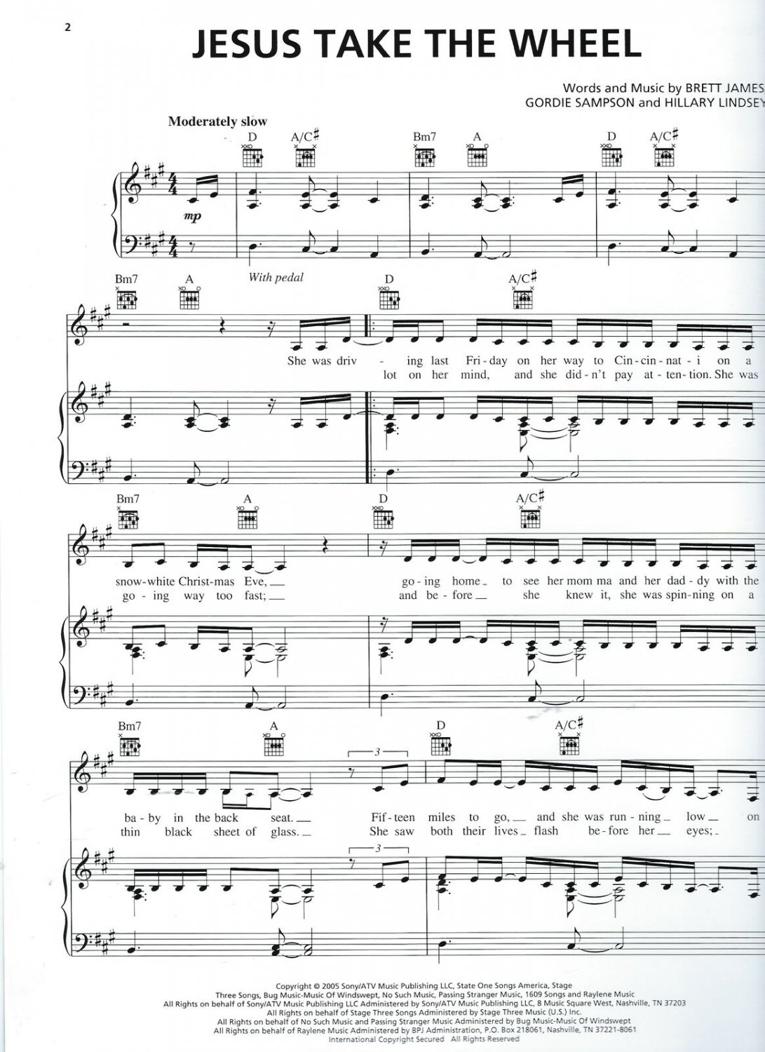 Carrie Underwood Jesus Take The Wheel Piano Vocal Guitar