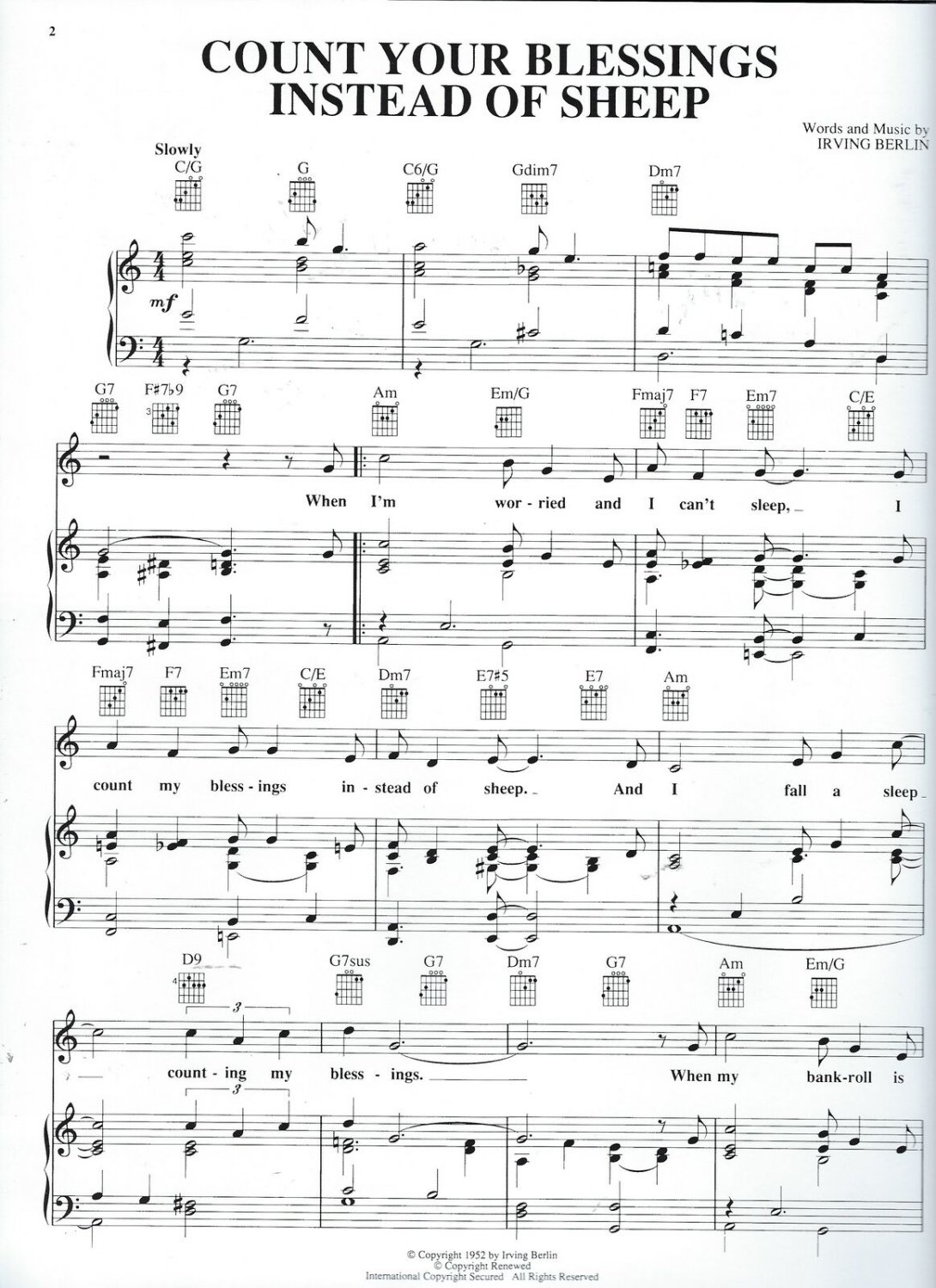 Irving Berlin Count Your Blessings Instead of Sheep Sheet Music