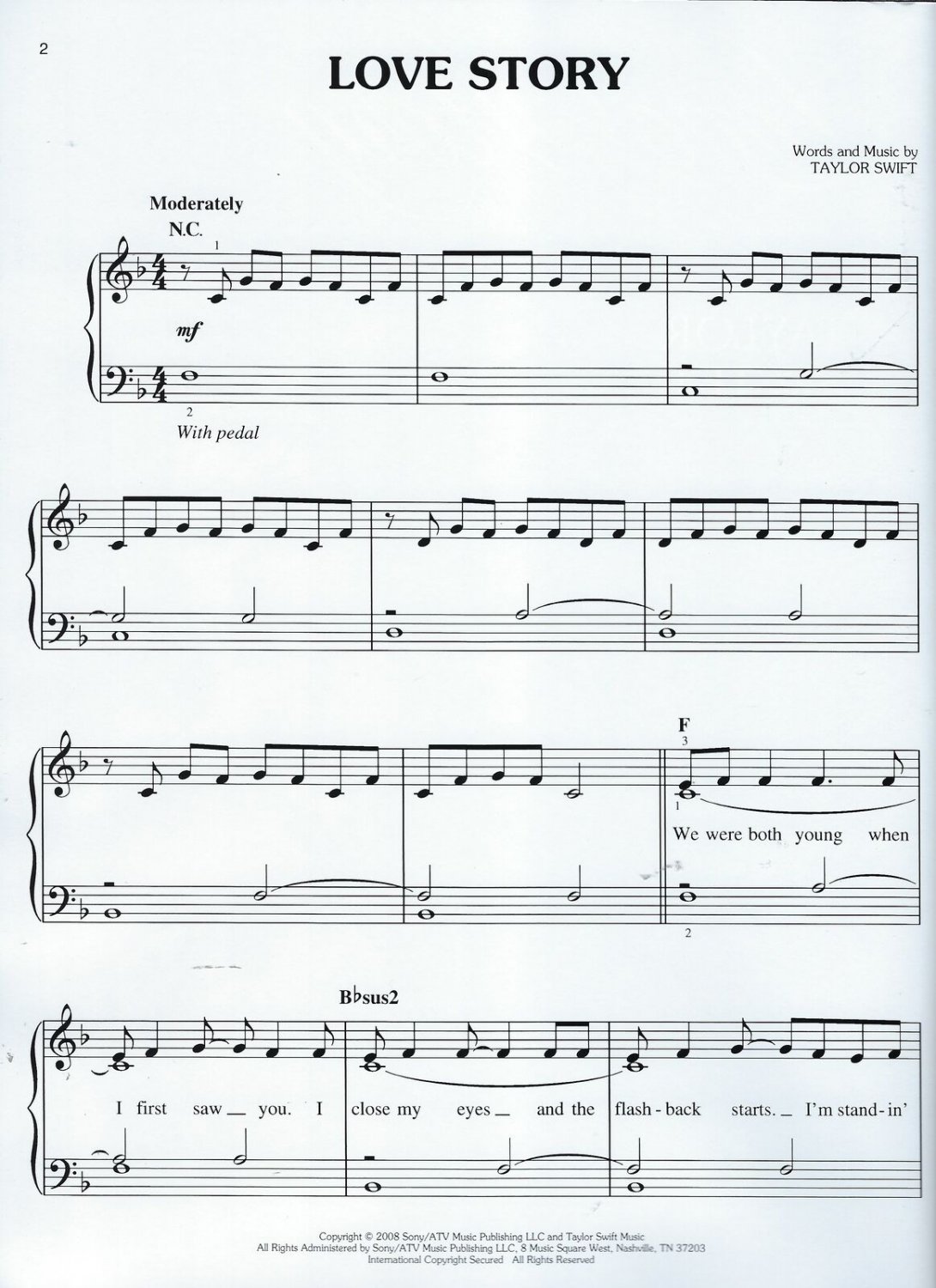 Taylor Swift Love Story Easy Piano Sheet Music