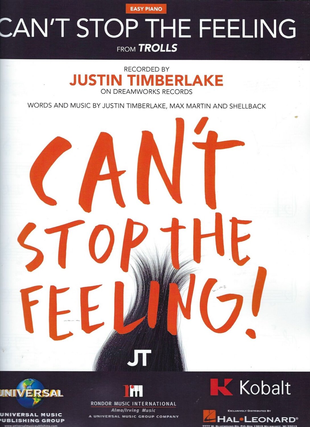 Justin Timberlake Can't Stop the Feeling Easy Piano Sheet Music