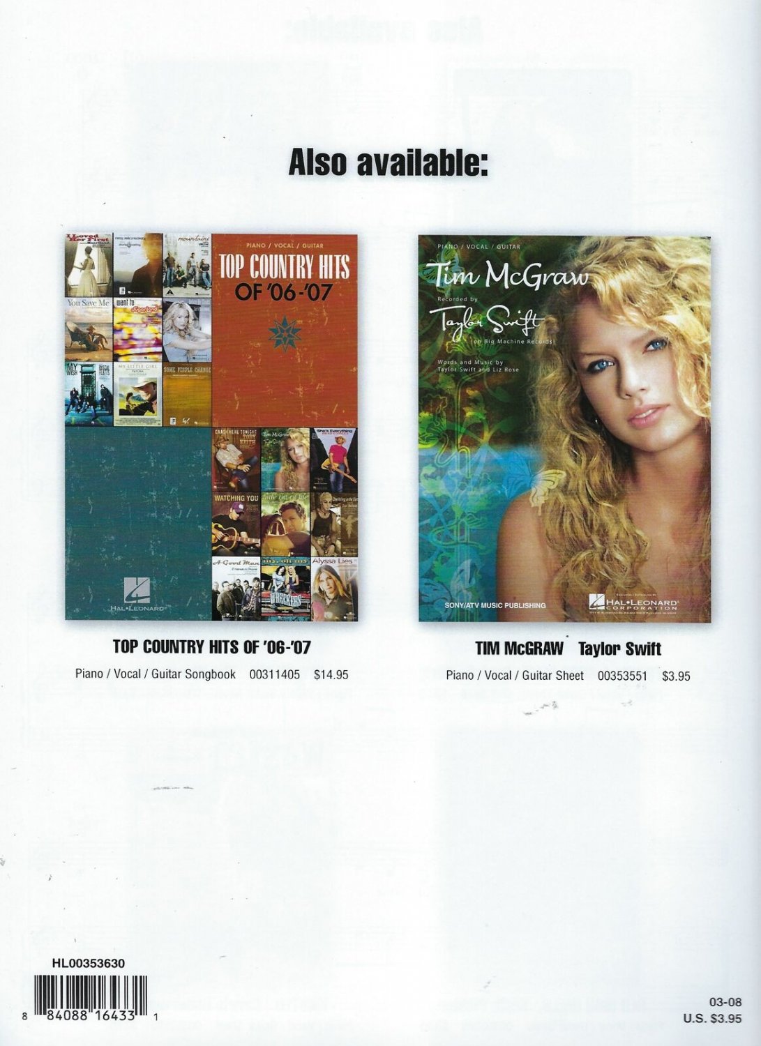 Taylor Swift Teardrops on My Guitar Sheet Music