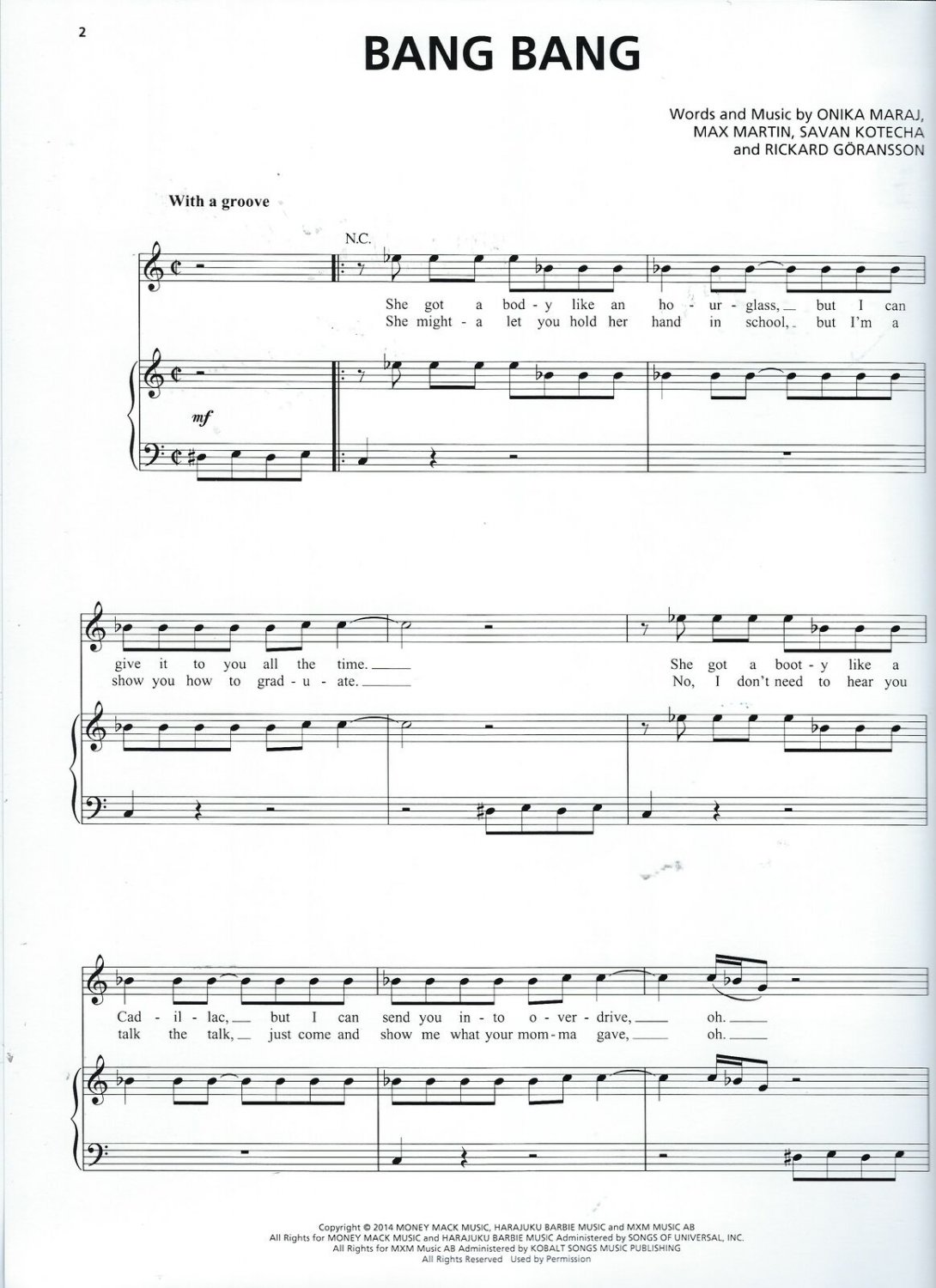 Jessie J, Ariana Grande, Nicki Minaj Bang Bang Sheet Music