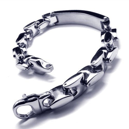 Glossy Silver Shield Titanium Bracelet Silver for Men