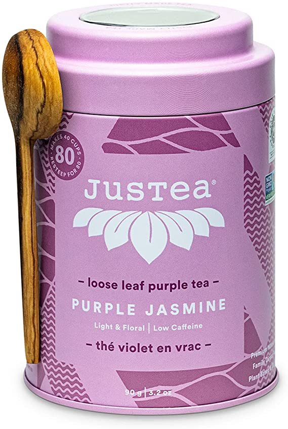 JusTea Purple Jasmine Loose Leaf Purple Tea 90g with Hand Carved Tea Spoon