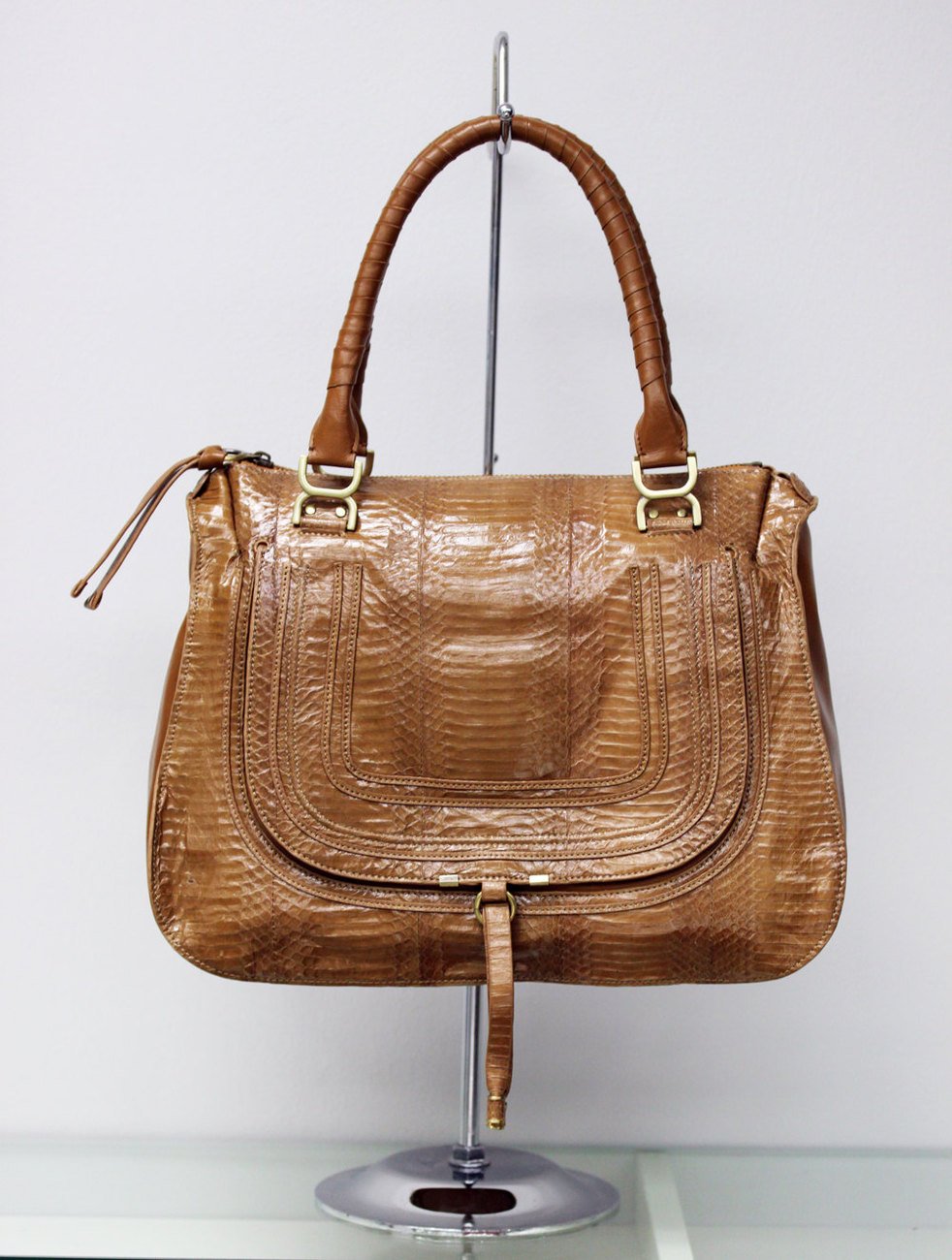 Brown Water Snake Leather Handbag