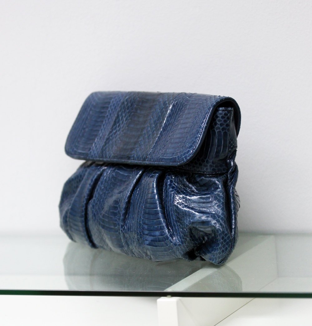 Navy Blue Water Snake Leather Purse