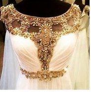 Cap Sleeve Round Neck Long Prom Dresses,A-Line Beading wedding dress L004