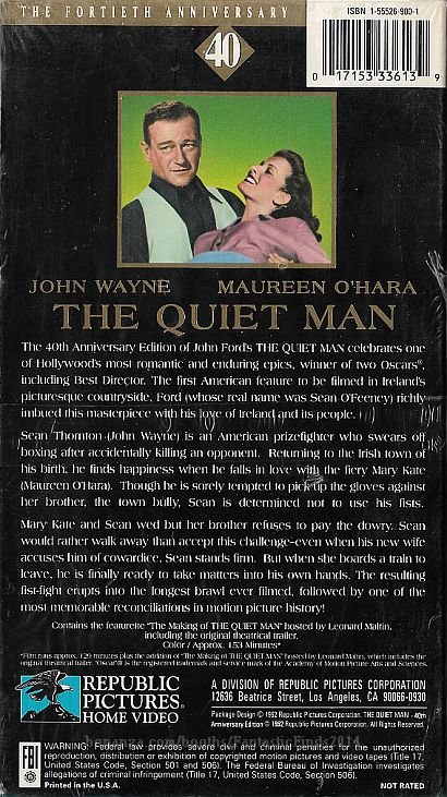 VHS - The Quiet Man (1952) *John Wayne / Maureen O'Hara / 40th Anniversary*